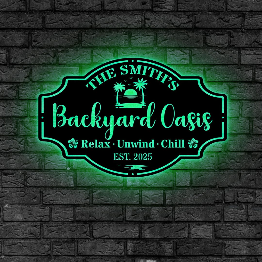 Personalized Backyard Oasis Metal Sign Led Light,custom Family Name ...