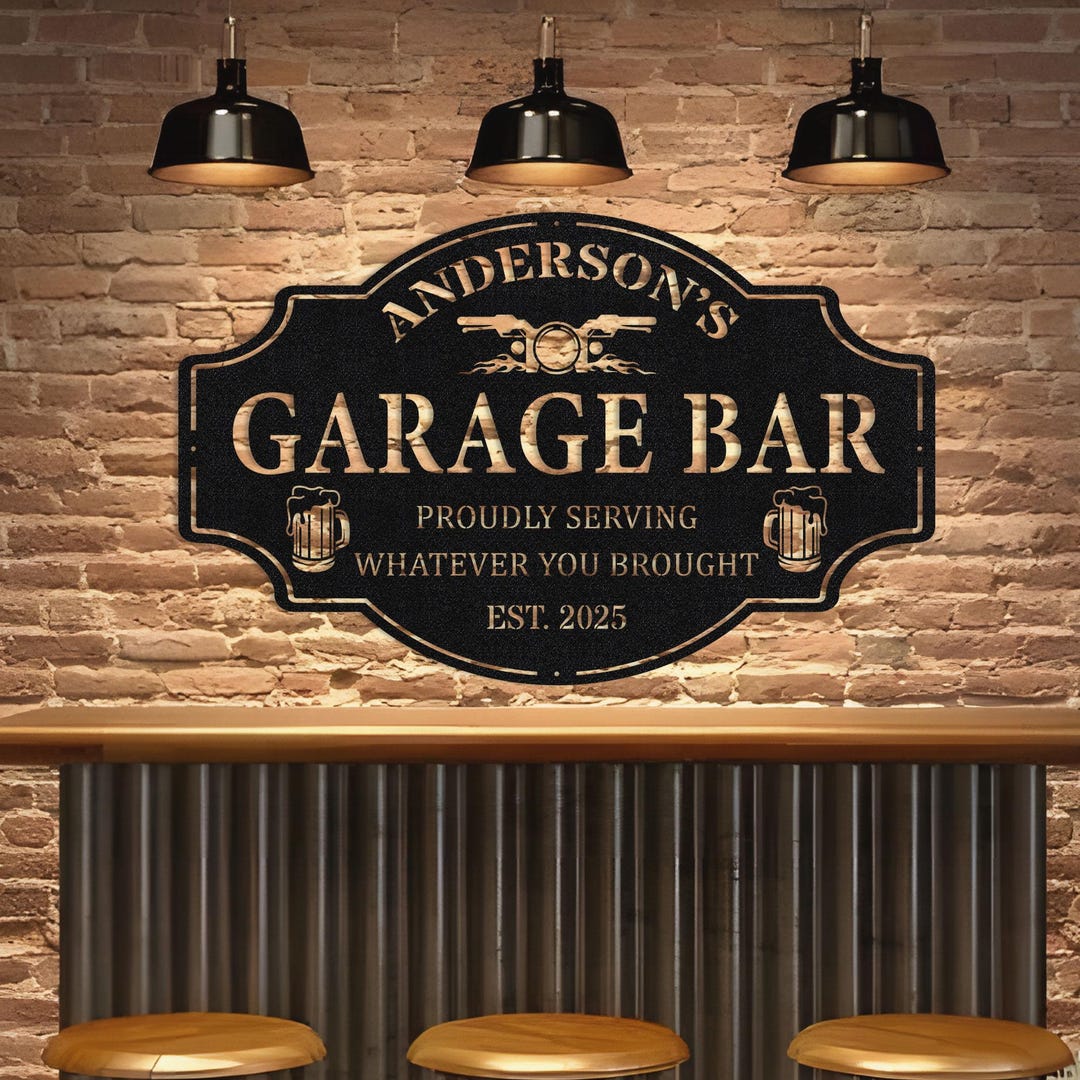 Custom Name Garage Bar Metal Sign: Personalized Mancave Decor - Etsy