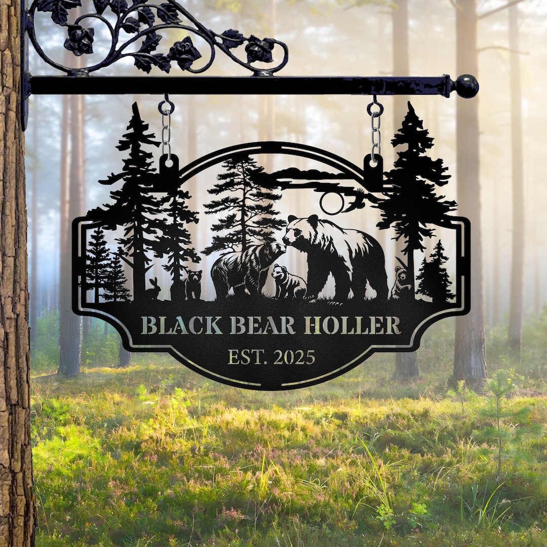 Bear Metal Sign Personalized Bear Family Name Sign, Customized Outdoor ...