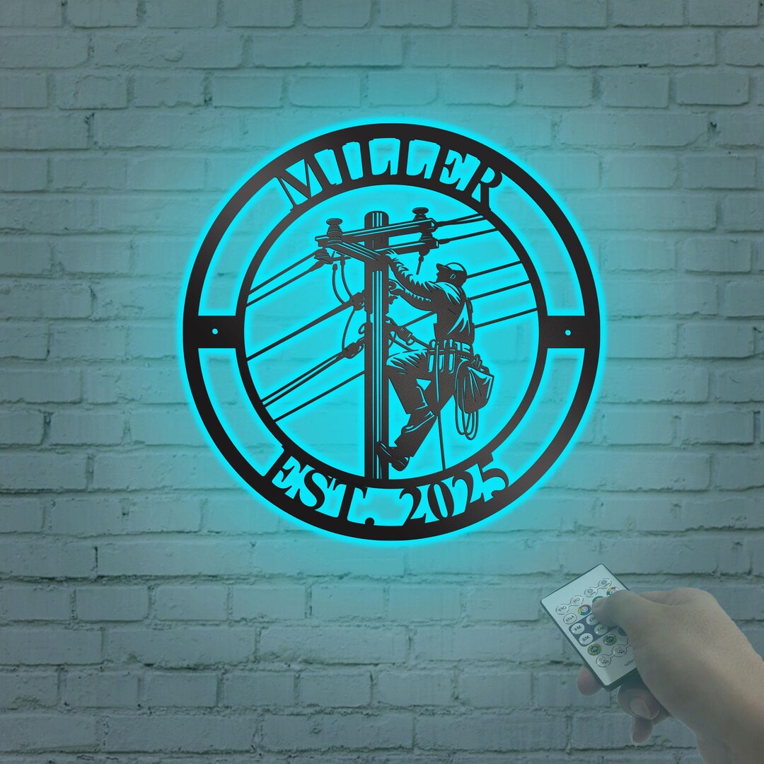 Custom Lineman Metal Wall Sign With Led, Personalized Lineman Metal ...
