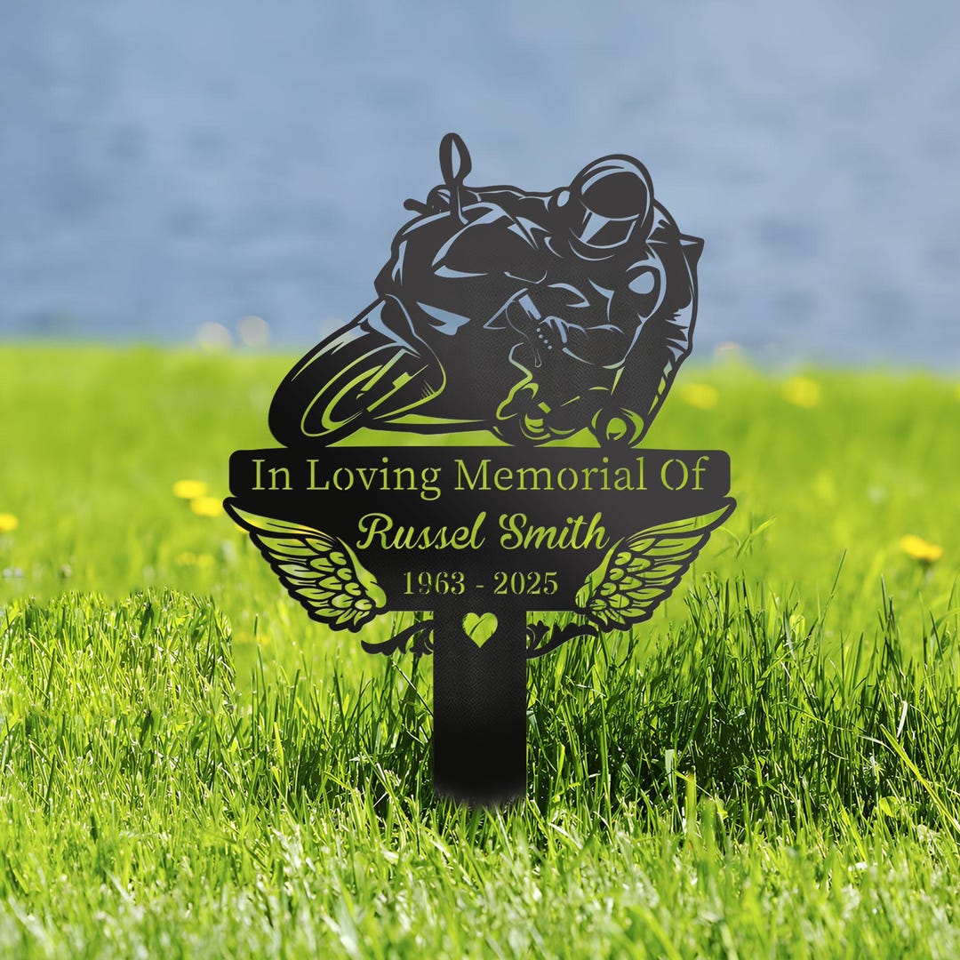 Personalized Biker Memorial Stake: Metal Motorcycle Rider Grave Marker ...