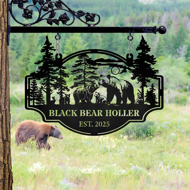 Bear Metal Sign Personalized Bear Family Name Sign, Customized Outdoor ...