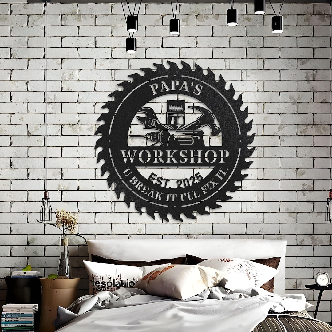Custom Papas Workshop Sign Wall Art, Personalized Workshop Sign, Can't ...