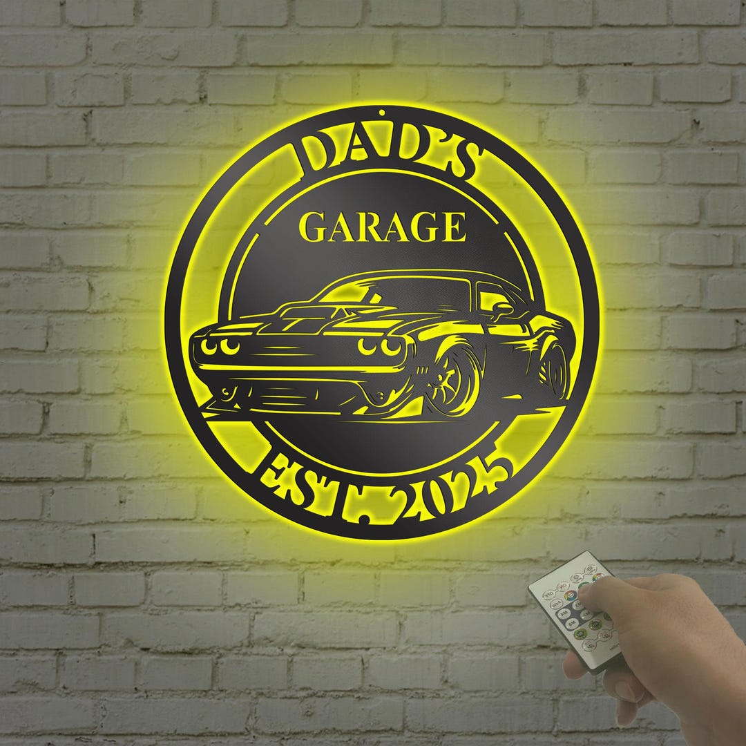 Custom Muscle Car Sign, Dads Garage Metal Sign Wall Art With Led ...
