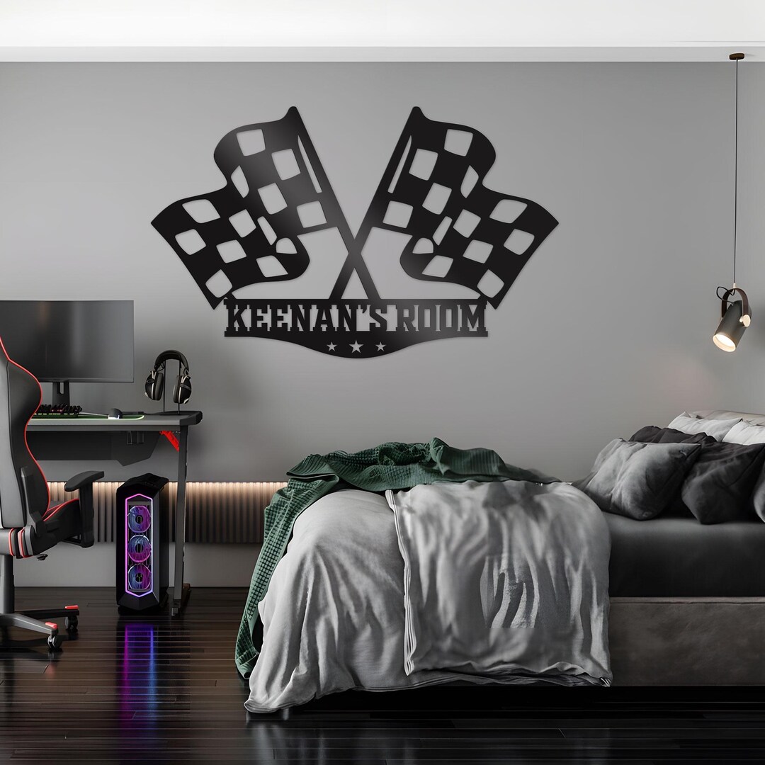 Custom Checkered Flag Racing Sign: Personalized Carbon Steel Monogram ...