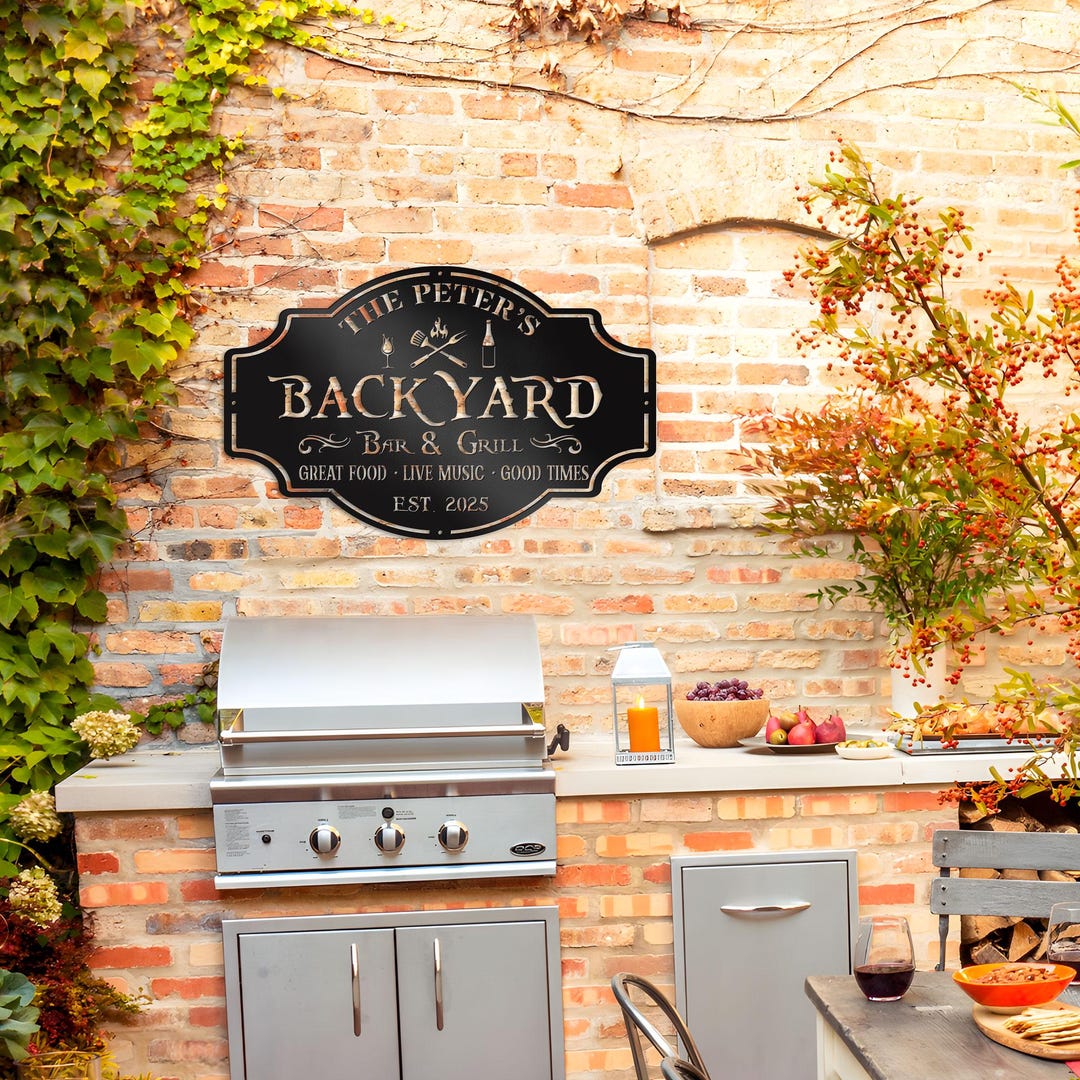 Personalized Bar & Grill Metal Sign, Custom Backyard Chill and Grill ...