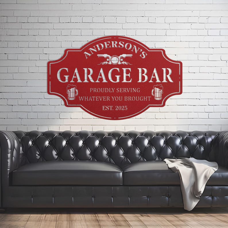 Custom Name Garage Bar Metal Sign: Personalized Mancave Decor - Etsy