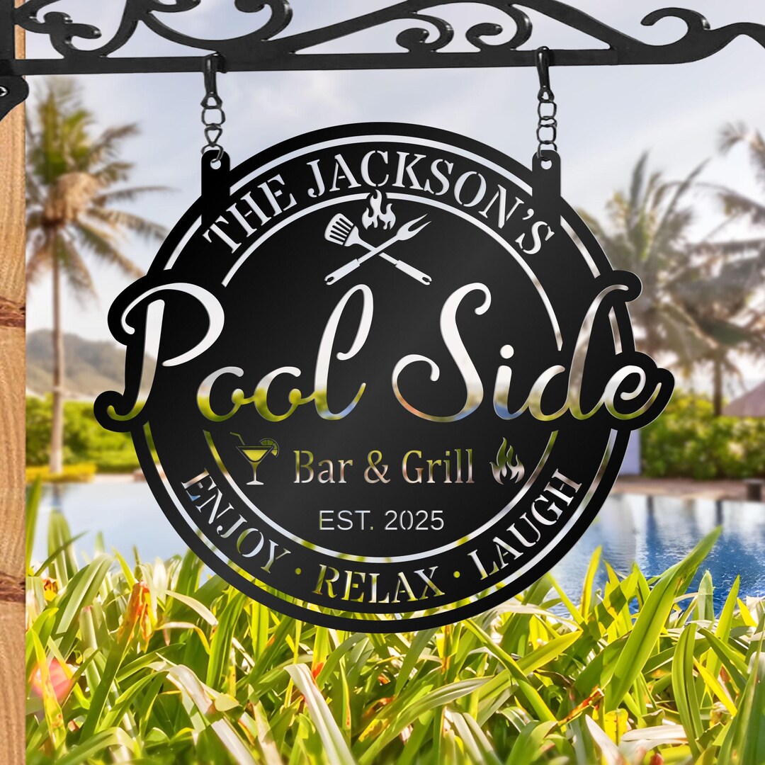 Personalized Pool Bar Sign: Metal Family Poolside Grill Decor - Etsy