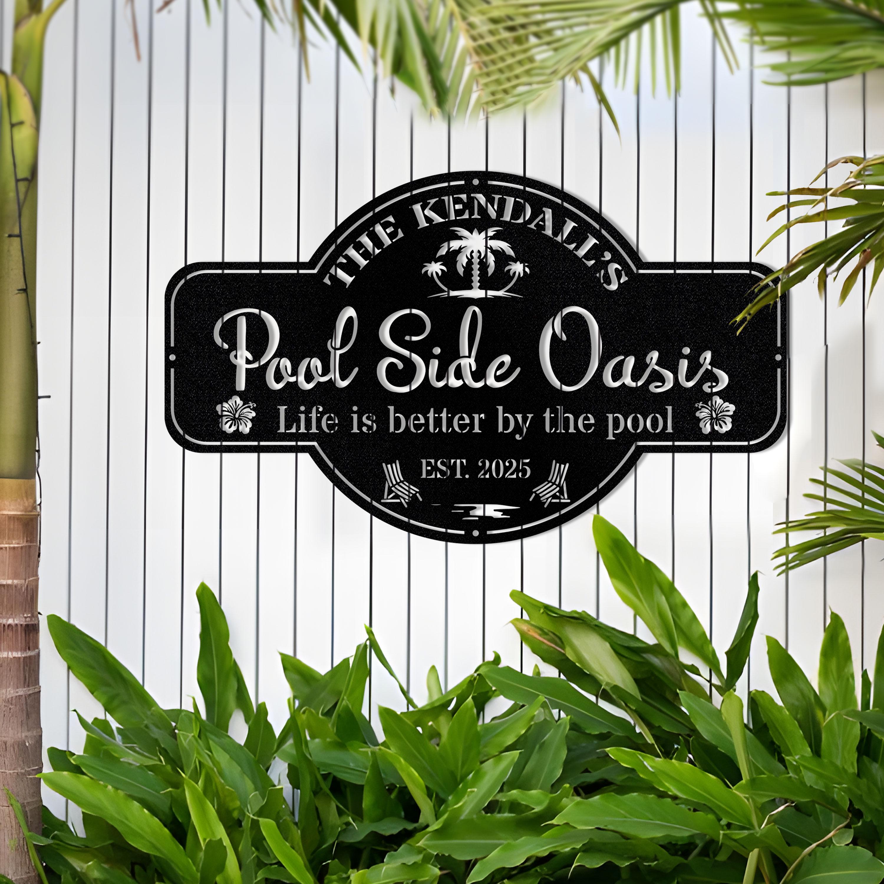 Personalized Hibiscus Pool Sign Metal Wall Art,outdoor Patio Decor ...