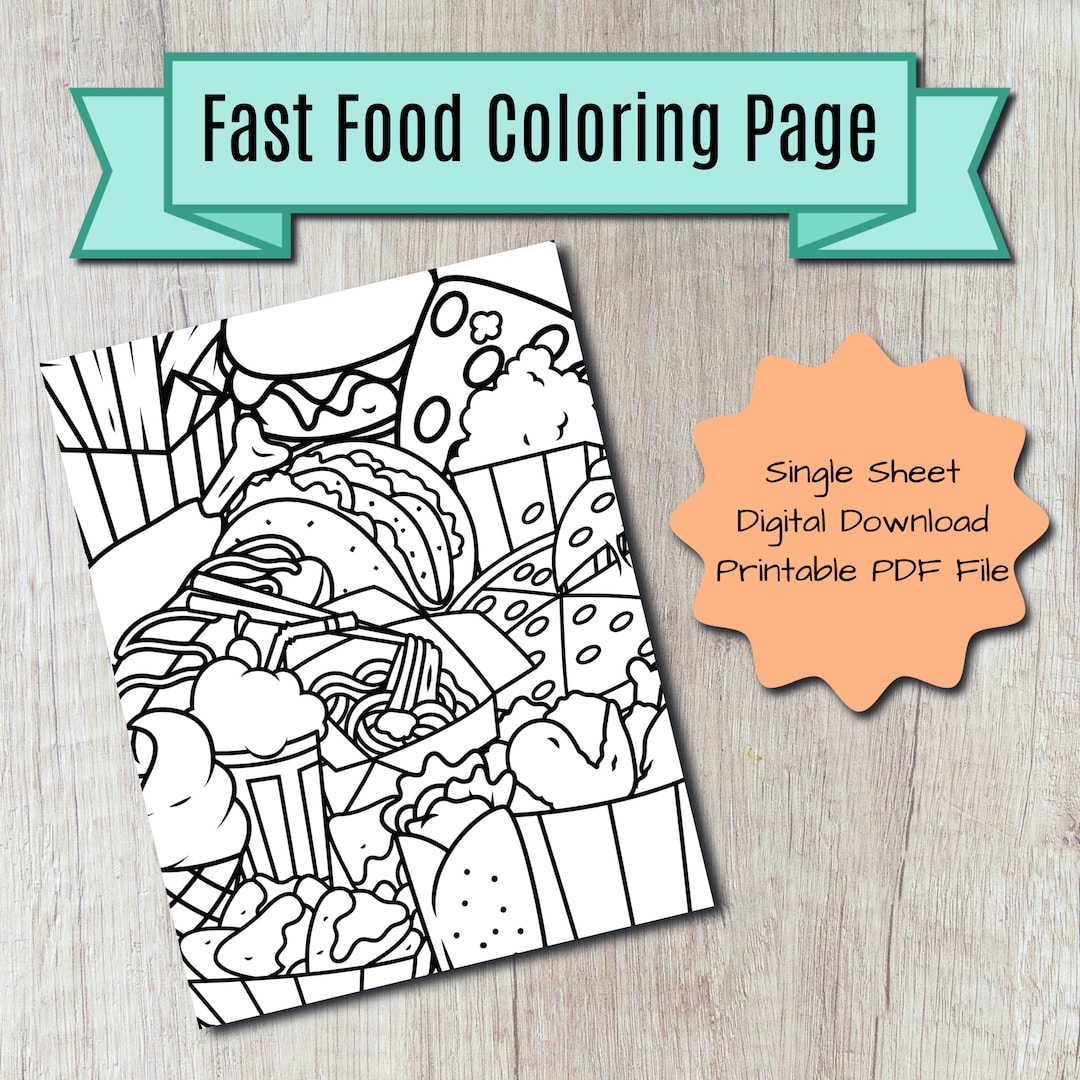Fast Food Coloring Page Intermediate I Individual Coloring Page I ...