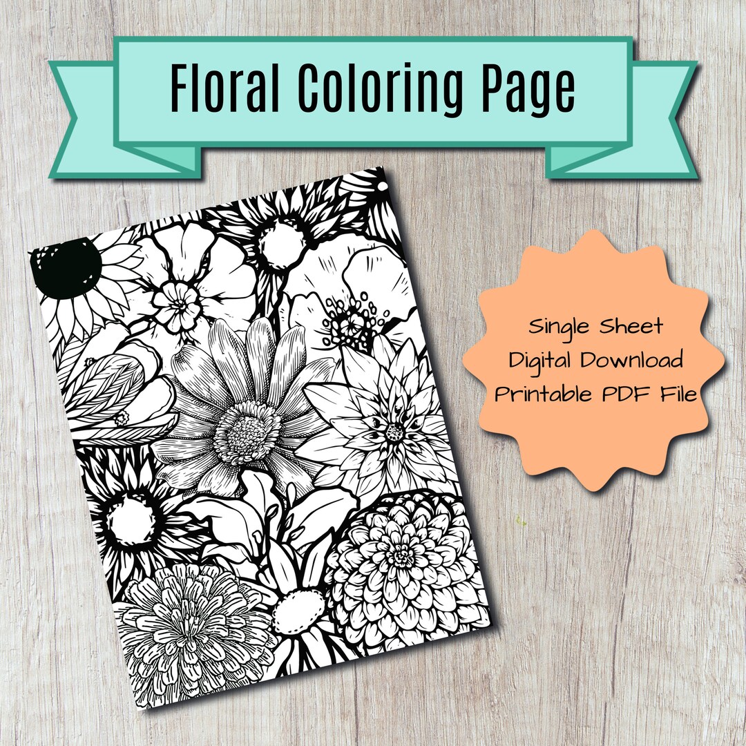 Adult Floral Coloring Page I Individual Coloring Page I Digital ...