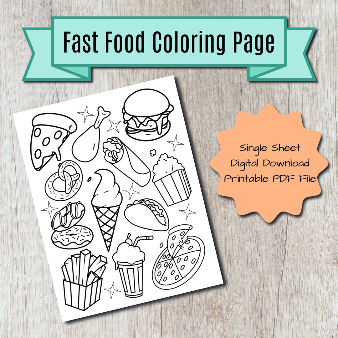 Fast Food Coloring Page I PDF Digital Download I Simple Coloring Page I ...