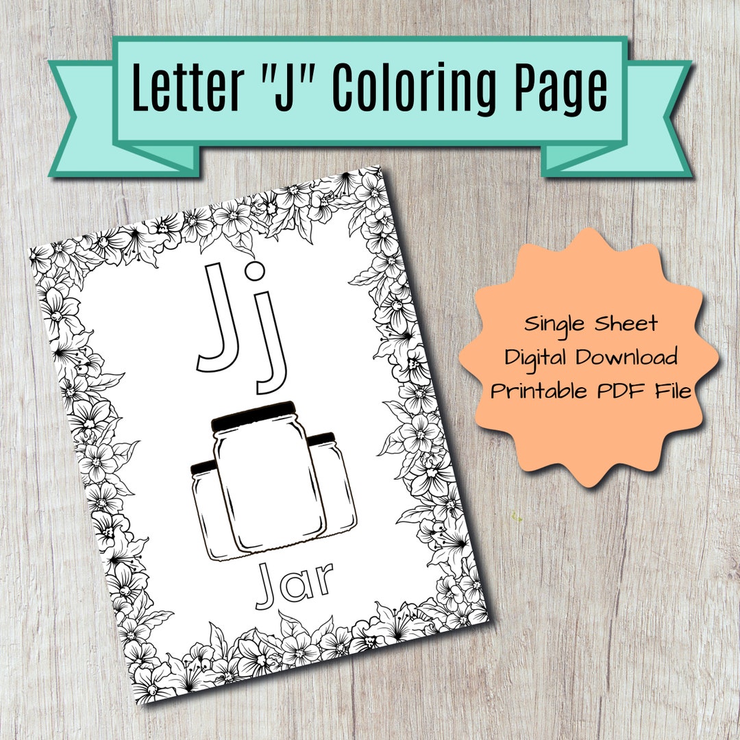 Letter j Floral Coloring Page I Individual Letter Coloring Page I ...
