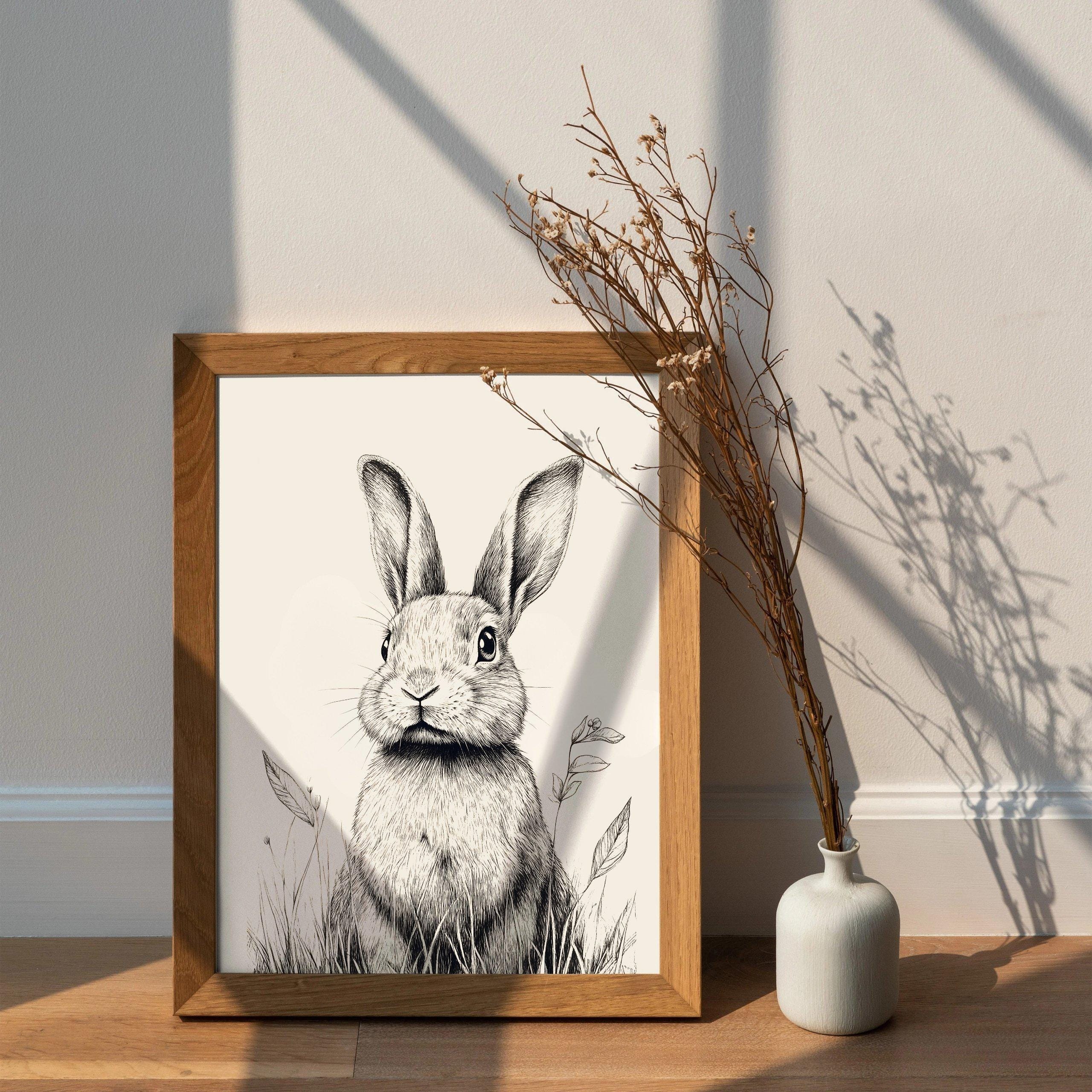 Sketch Rabbit Print | Printable Rabbit Drawing | Farmhouse Wall Decor ...