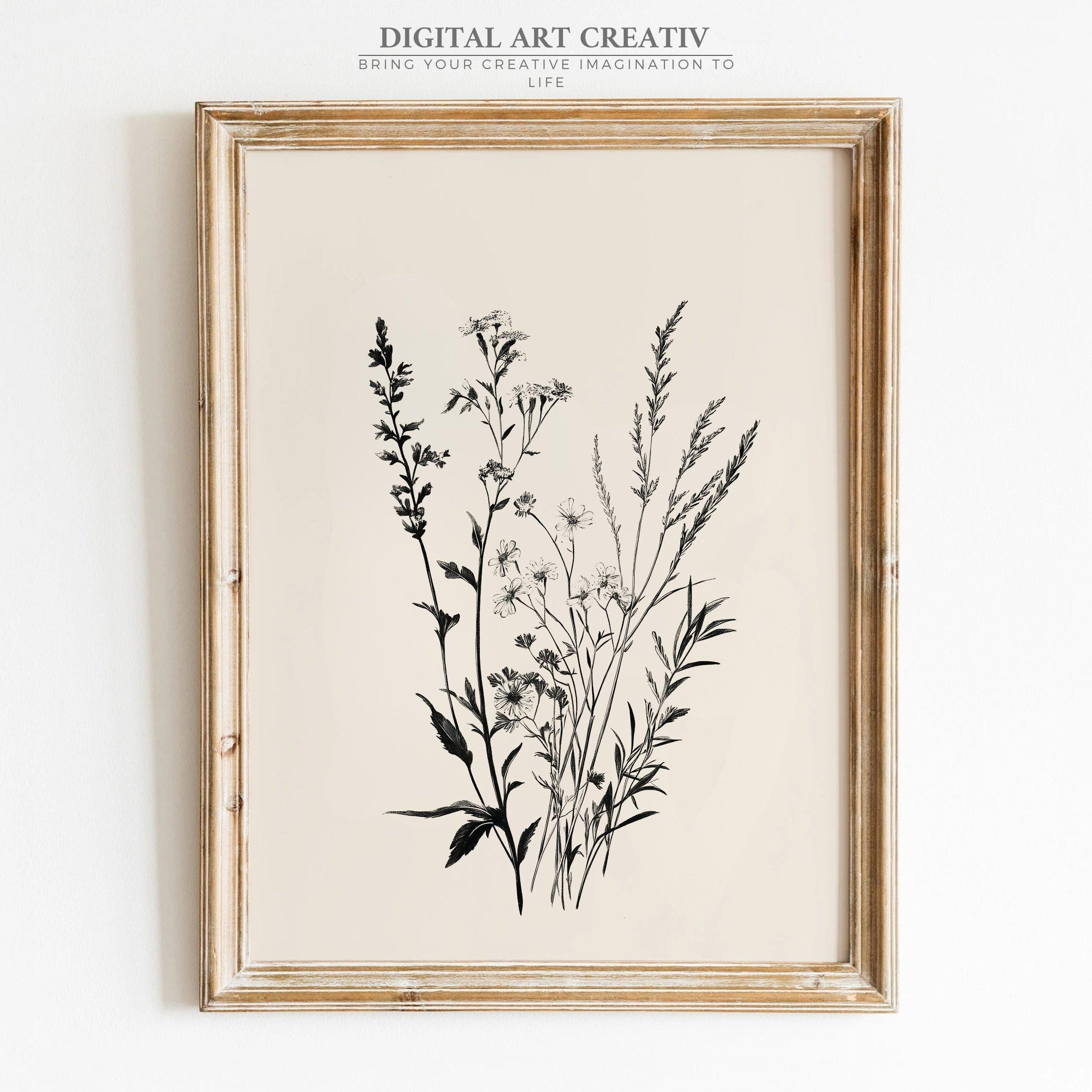 Rustic Floral Pencil Drawing | Nature-inspired Botanical Print ...