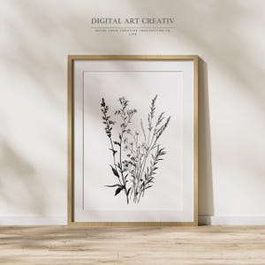 Rustic Floral Pencil Drawing | Nature-inspired Botanical Print ...