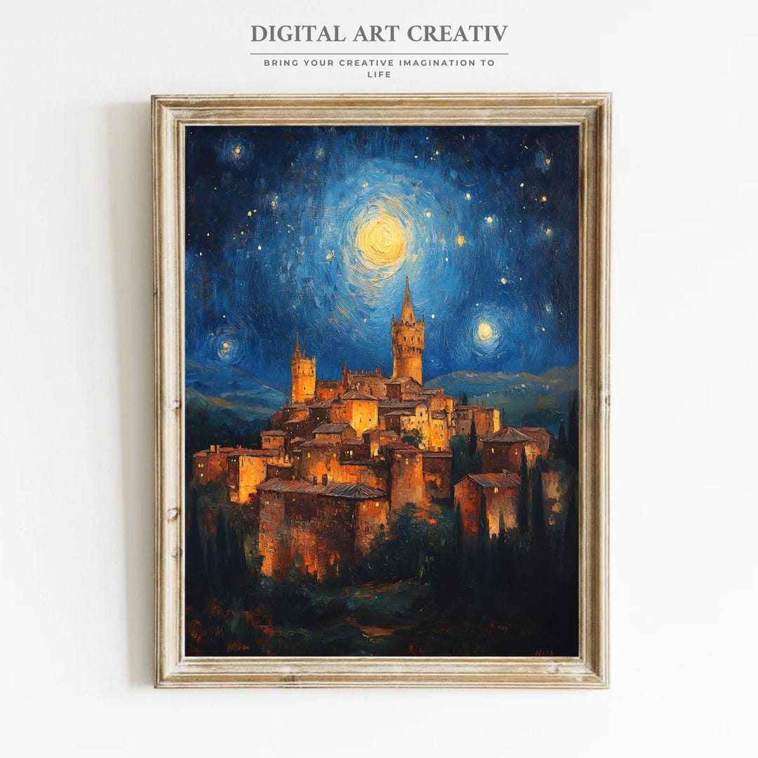 Vintage Palace Under Moon | Van Gogh-inspired Castle Night Scene ...