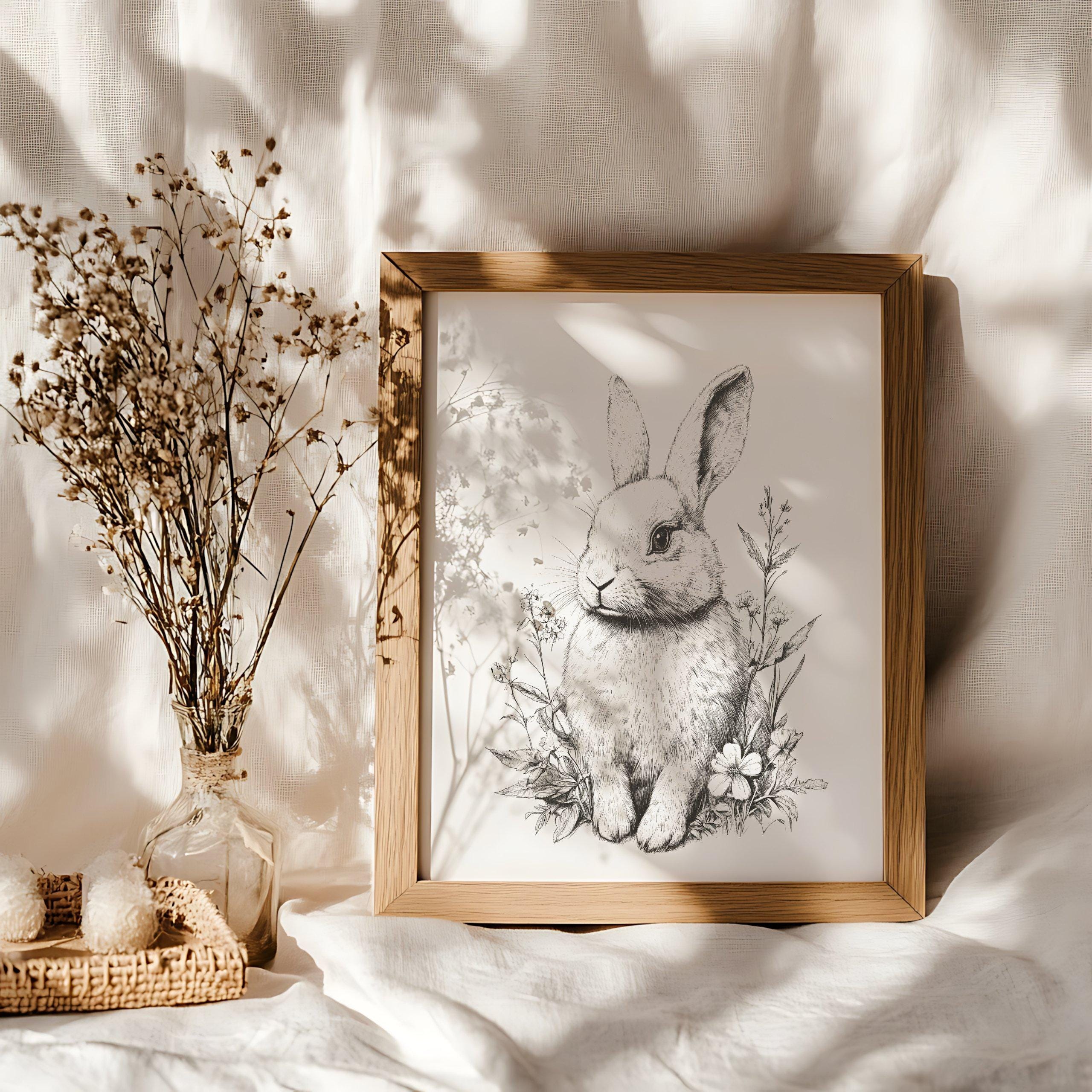 Vintage Rabbit Sketch Print | Vintage Bunny Drawing | Rustic Rabbit ...