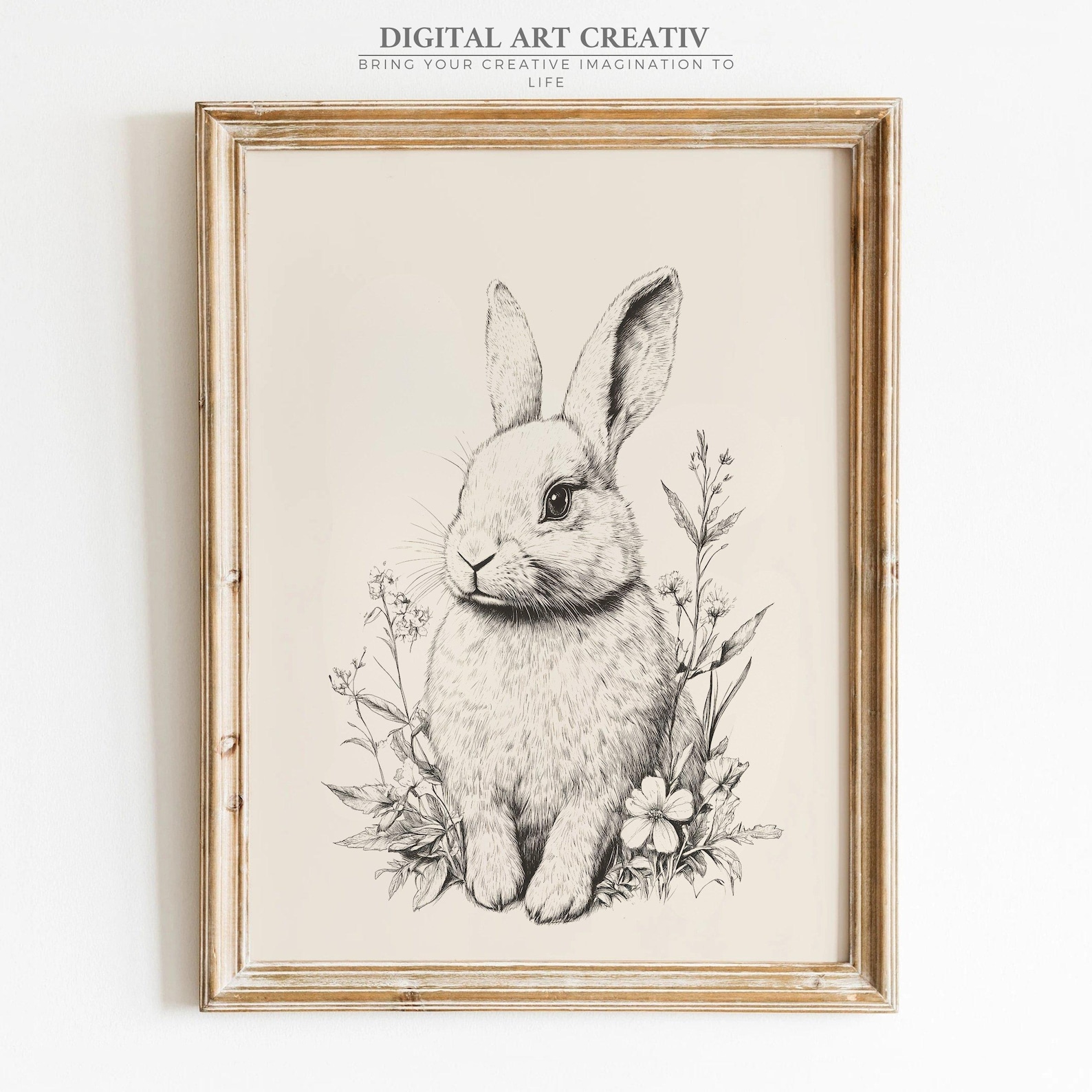 Vintage Rabbit Sketch Print | Vintage Bunny Drawing | Rustic Rabbit ...
