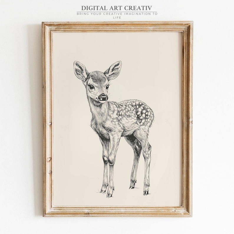 Baby Deer Sketch Print, Printable Fawn Drawing, Gender-neutral Nursery ...