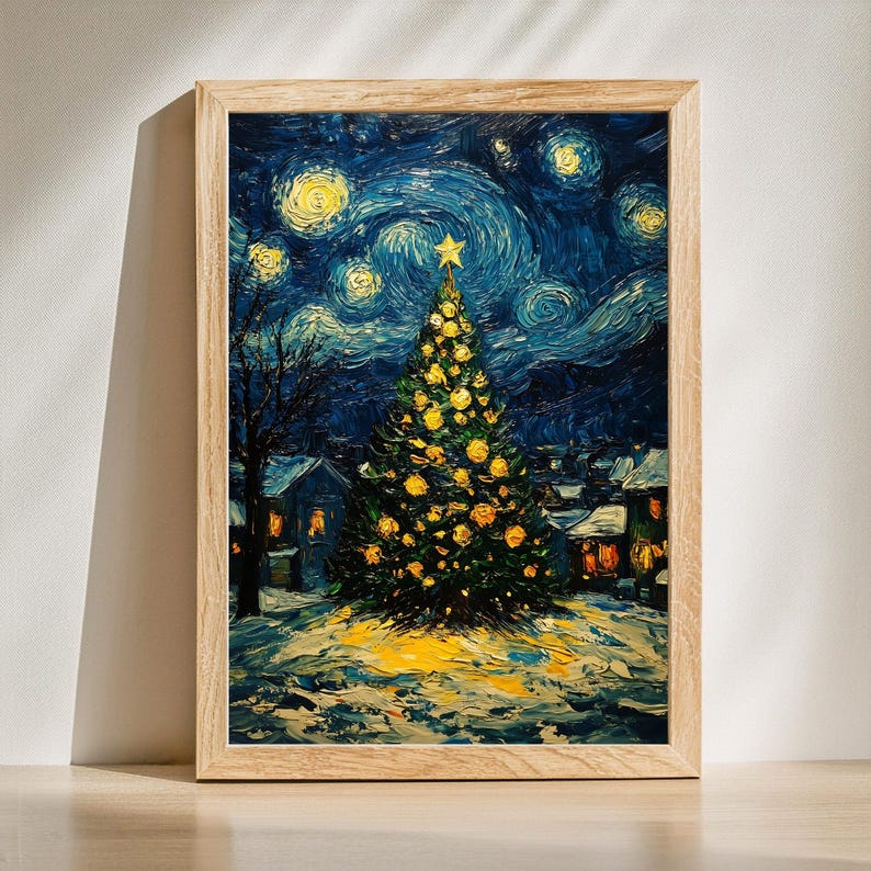 Vintage Christmas Tree Print | Printable Evergreen Tree Art | Van Gogh ...