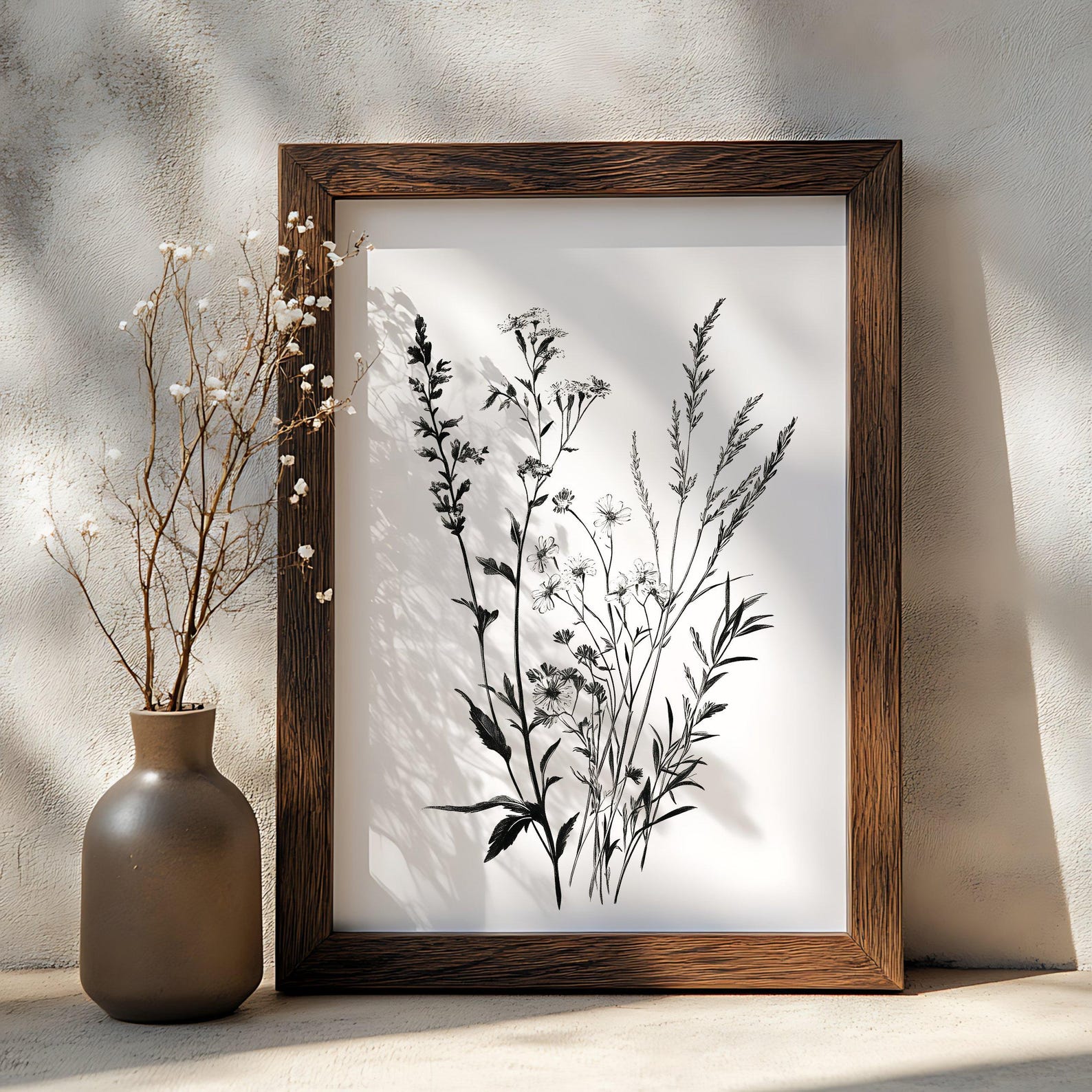 Rustic Floral Pencil Drawing | Nature-inspired Botanical Print ...