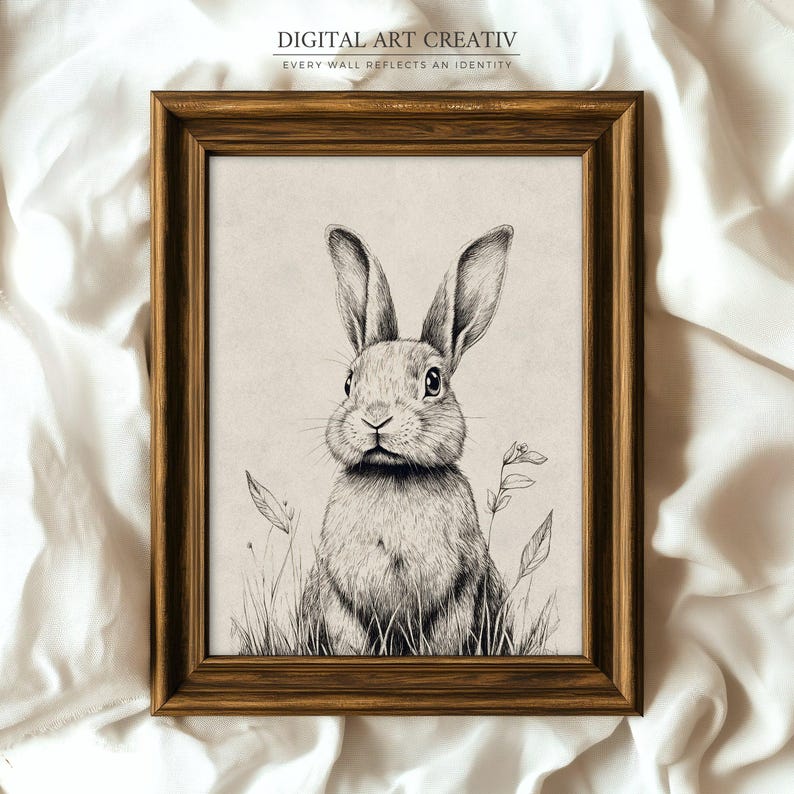 Sketch Rabbit Print | Printable Rabbit Drawing | Farmhouse Wall Decor ...