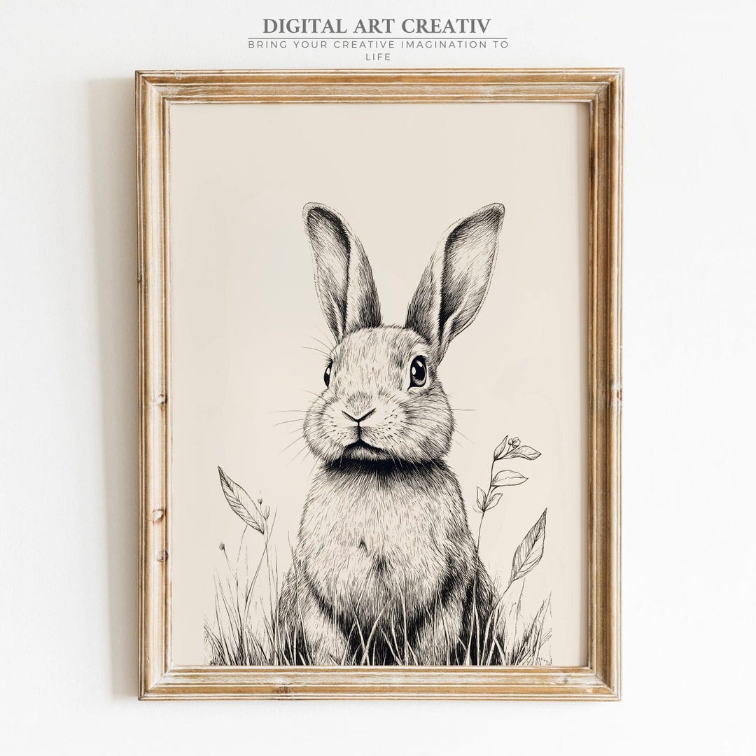 Sketch Rabbit Print | Printable Rabbit Drawing | Farmhouse Wall Decor ...