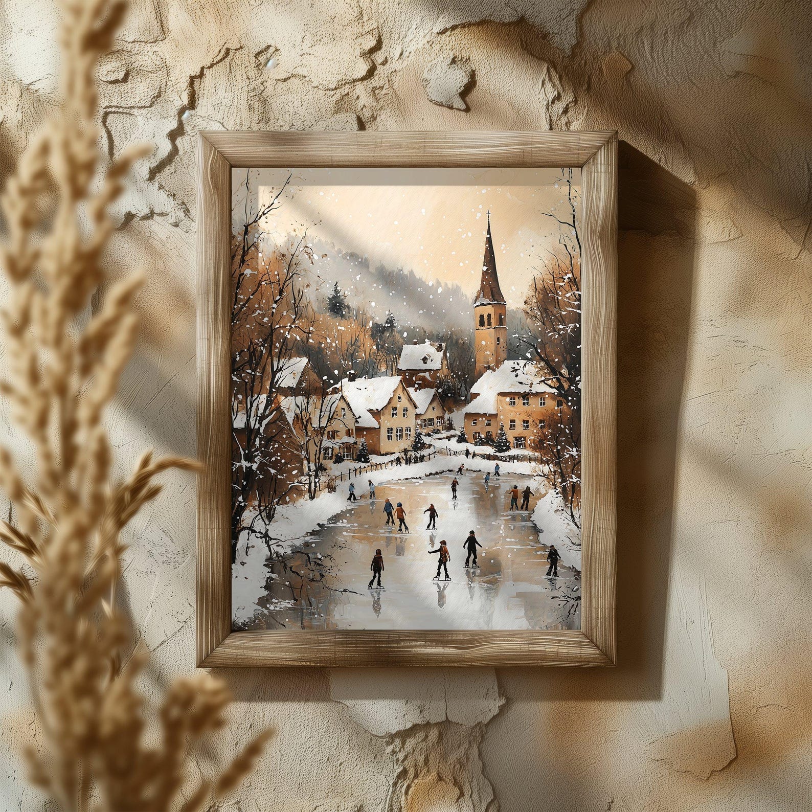Winter Town Printable Wall Art | Ice Skating Winter Town Print for ...