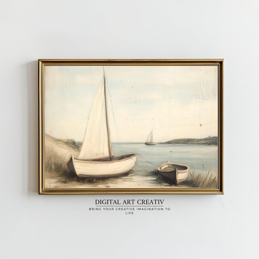 Vintage Sailboat Painting Wall Art | Sailboat Art Print | Seascape ...