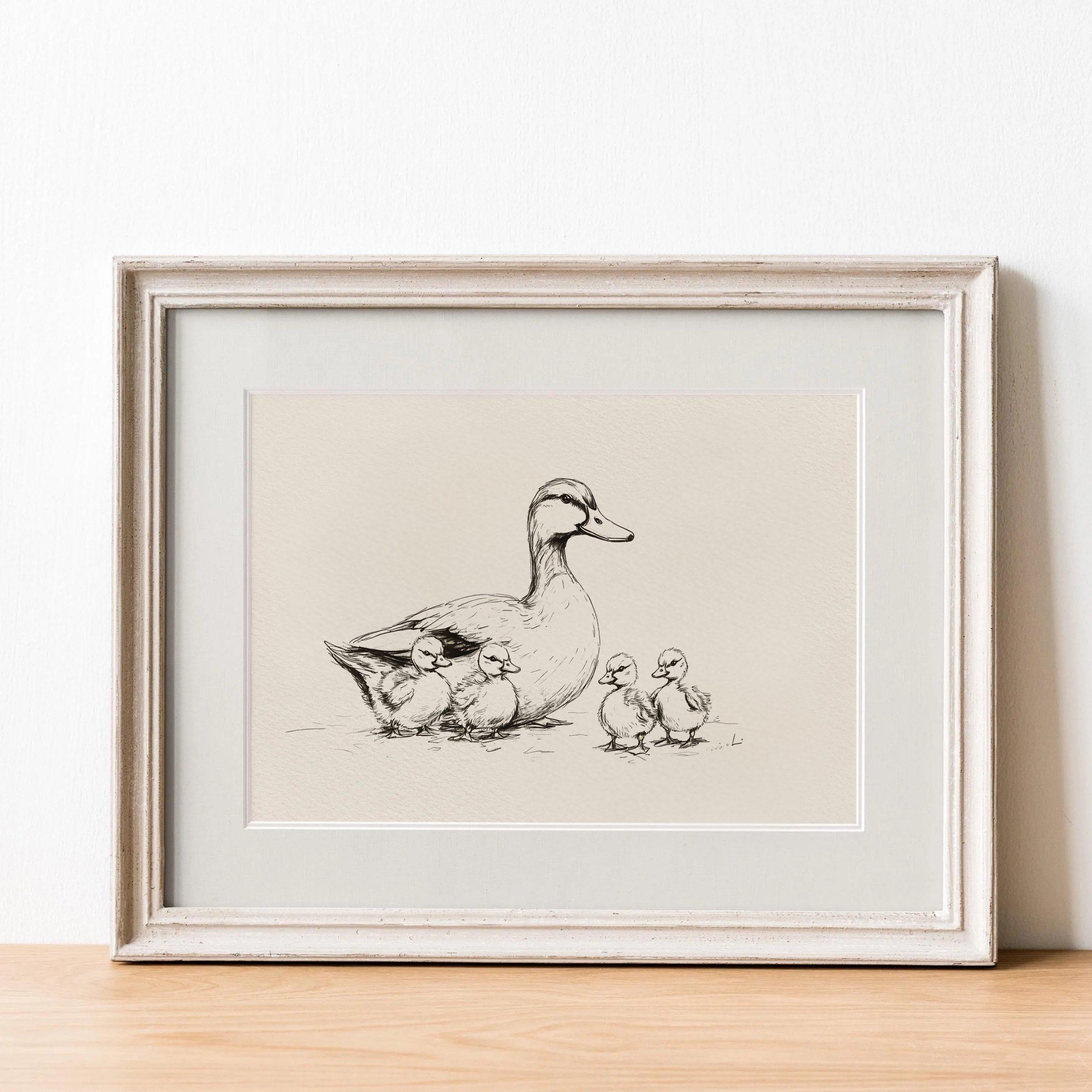 Rustic Duck Family Print | Classic Duck Gosling Artwork | Vintage Duck ...