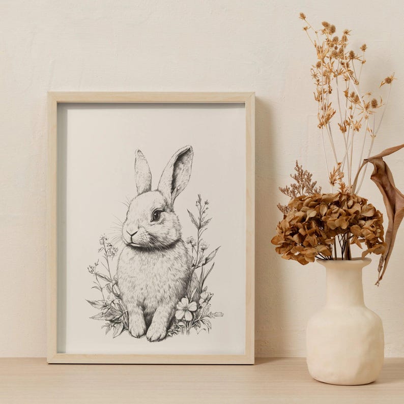 Vintage Rabbit Sketch Print | Vintage Bunny Drawing | Rustic Rabbit ...