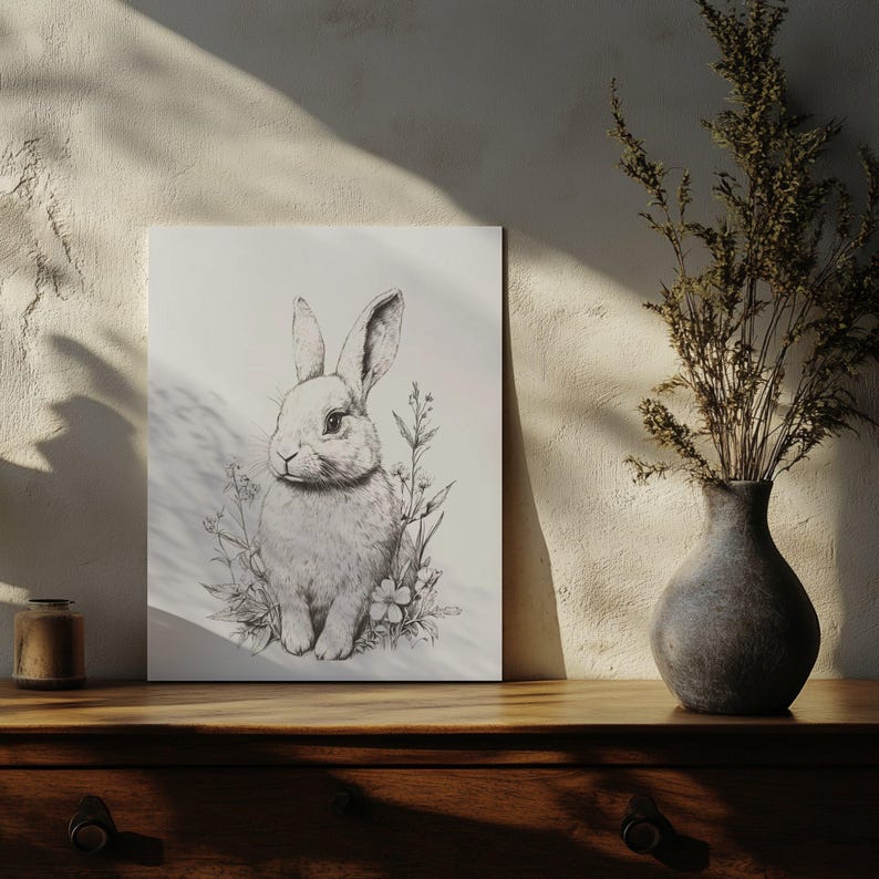 Vintage Rabbit Sketch Print | Vintage Bunny Drawing | Rustic Rabbit ...