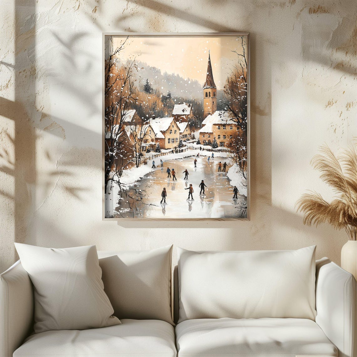 Winter Town Printable Wall Art | Ice Skating Winter Town Print for ...