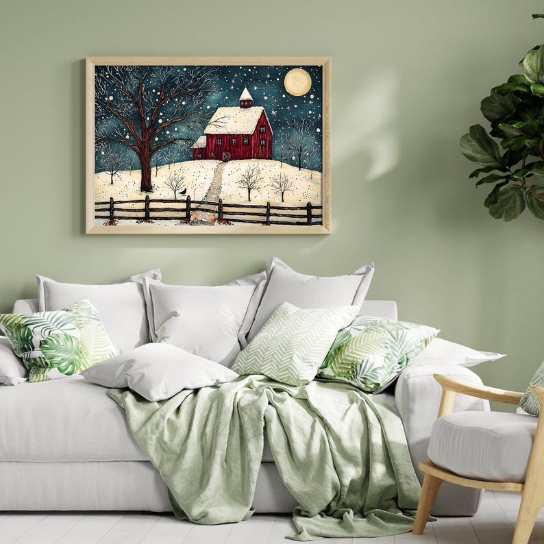 Farmhouse Christmas Printable Wall Art | Winter Cityscape Wall Art ...