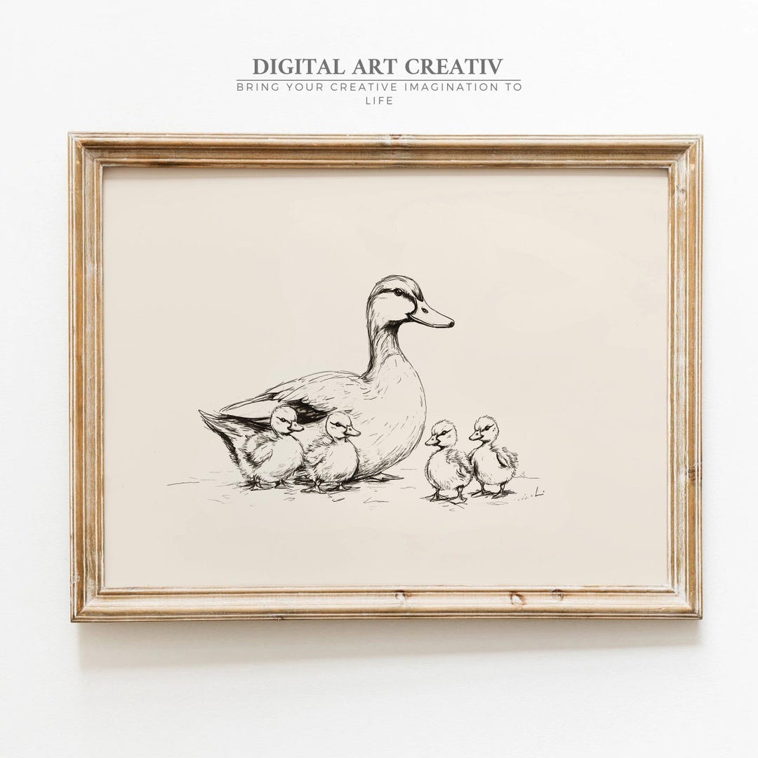 Rustic Duck Family Print | Classic Duck Gosling Artwork | Vintage Duck ...