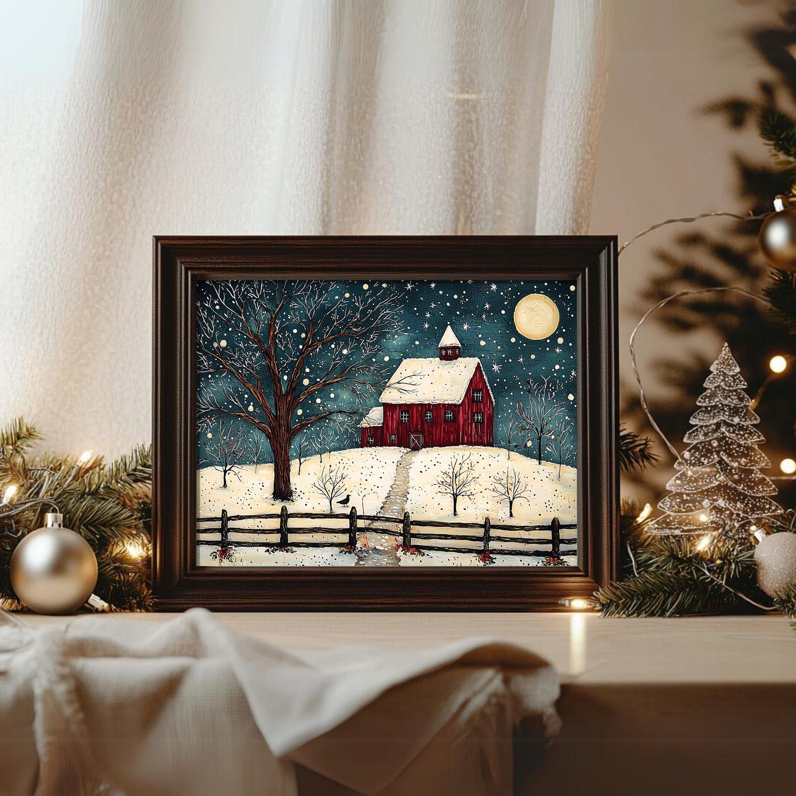 Farmhouse Christmas Printable Wall Art | Winter Cityscape Wall Art ...