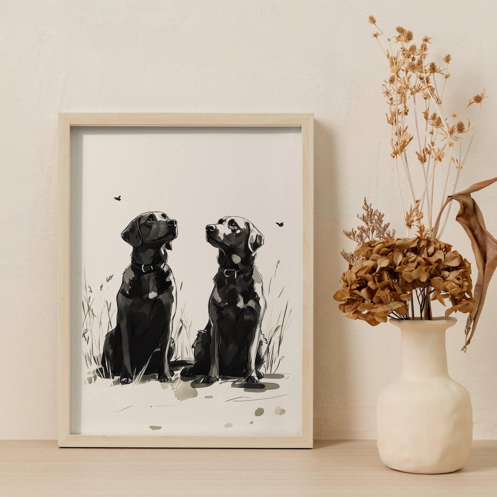 Vintage Black Labrador Print: Rustic Two Dog Sketch (digital Download ...