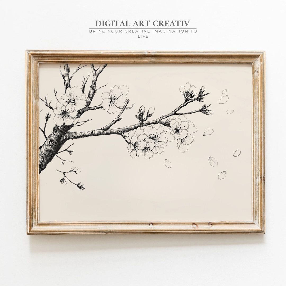 Cherry Blossom Tree Branch | Minimalist Tree Sketch | Printable Wall ...