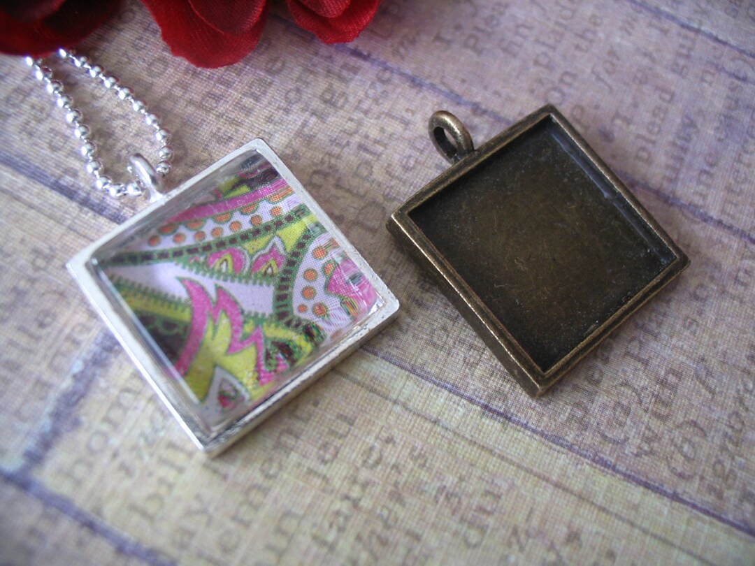 20pc... 16mm Square Bezel Pendant Trays...mix and Match...silver and ...