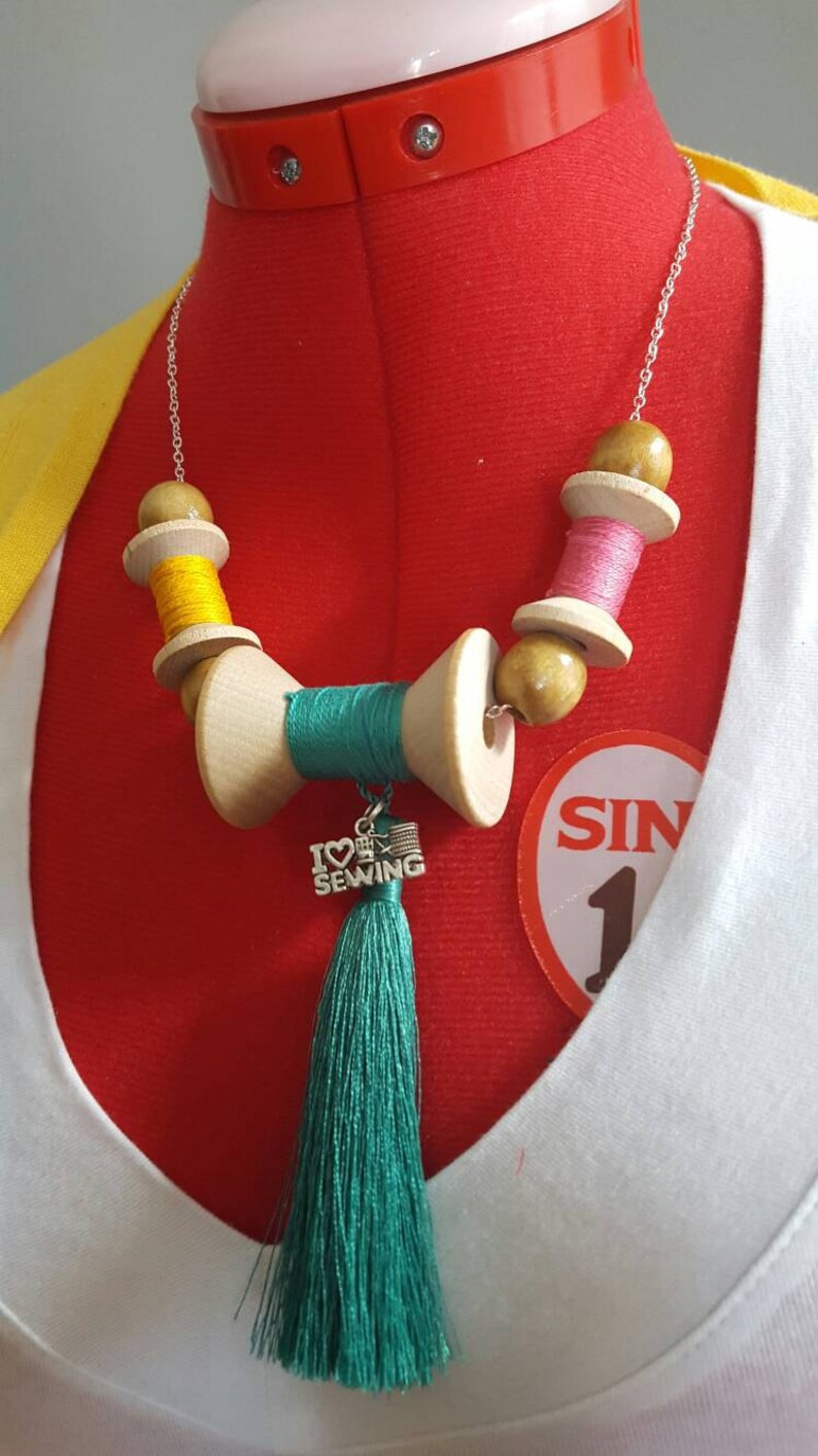 Thread Spool Necklace Wood Necklace Wood Jewelry Sewing - Etsy