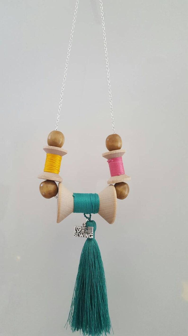 Thread Spool Necklace, Wood Necklace, Wood Jewelry, Sewing Necklace ...