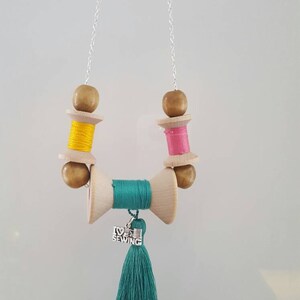 Thread Spool Necklace, Wood Necklace, Wood Jewelry, Sewing Necklace ...