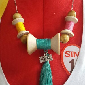 Thread Spool Necklace, Wood Necklace, Wood Jewelry, Sewing Necklace ...