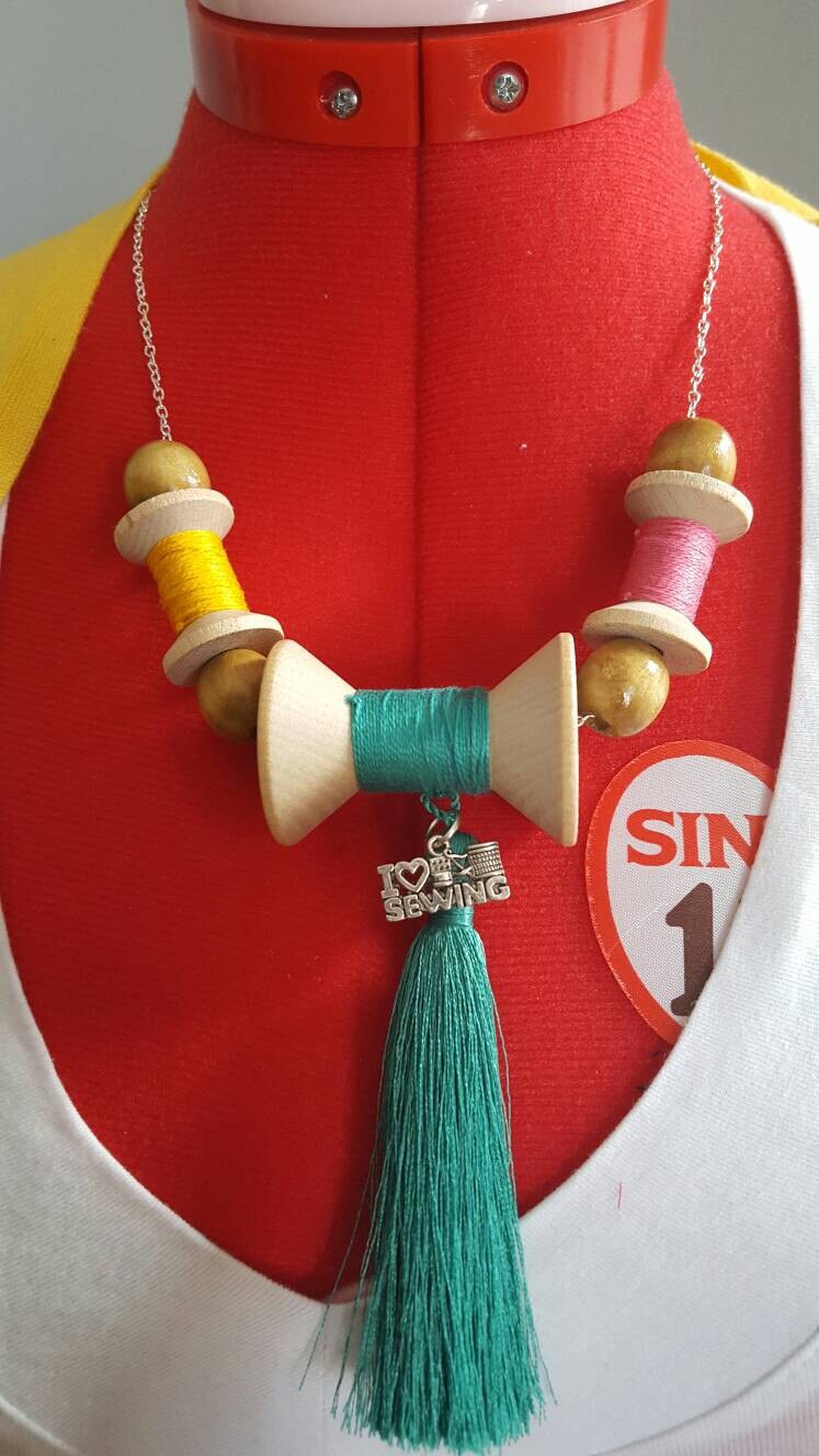Thread Spool Necklace, Wood Necklace, Wood Jewelry, Sewing Necklace ...