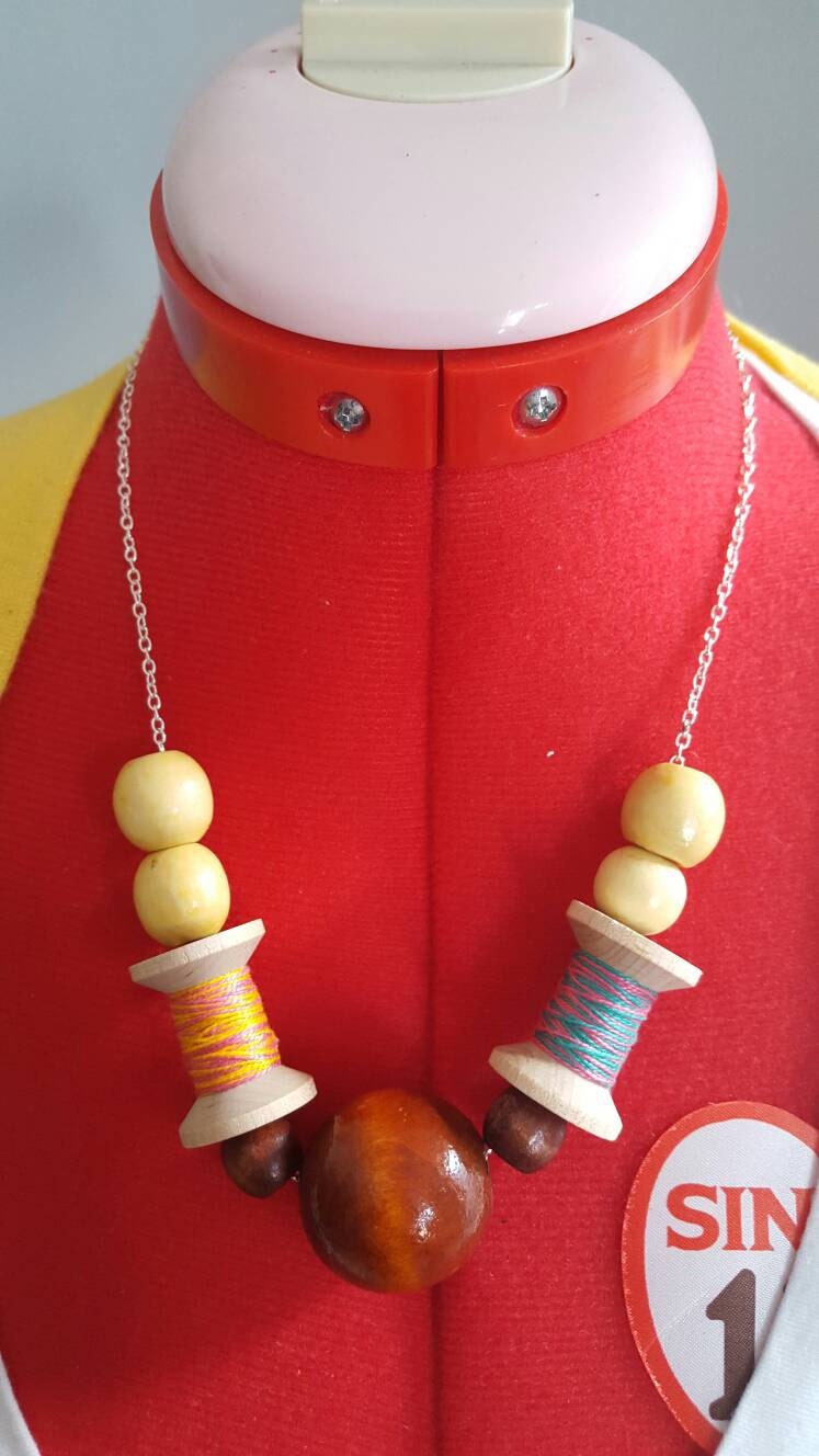 Thread Spool Necklace Wood Necklace Wood Jewelry Bead - Etsy
