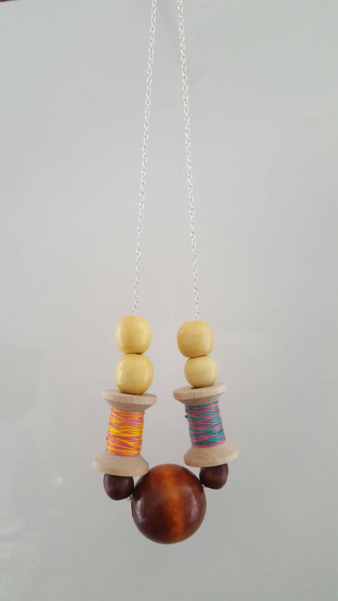 Thread Spool Necklace Wood Necklace Wood Jewelry Bead - Etsy