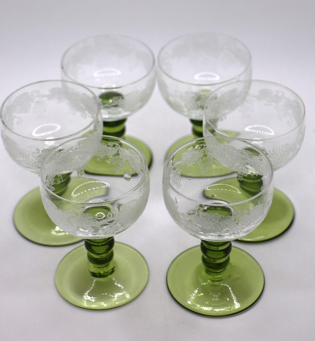 Set of 6 Austrian/german Glass Liqueur/schnapps Glasses With Green ...
