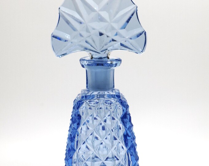 Rare Blue Cut Glass Diamond Point Perfume Bottle With Fan Shaped ...