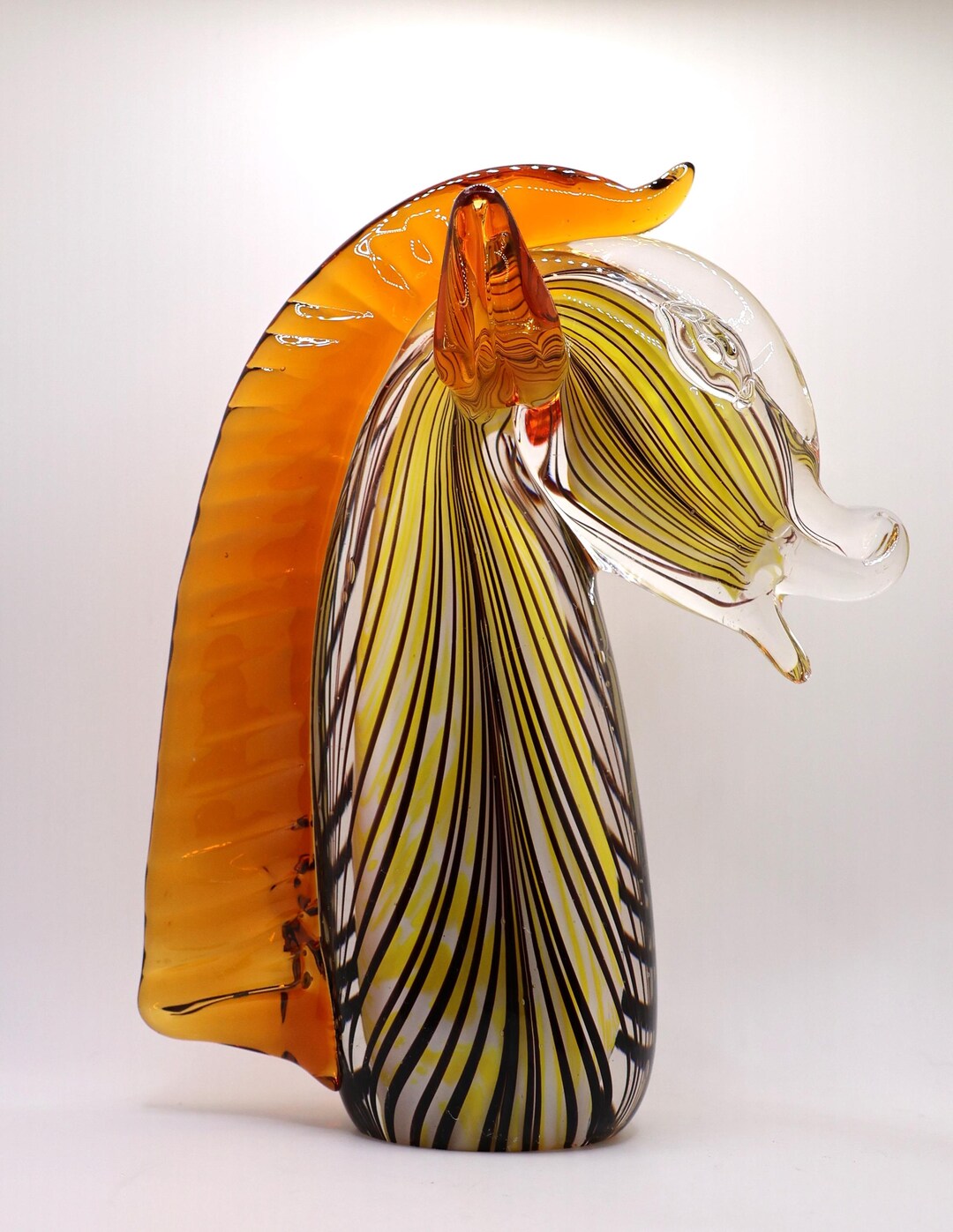 Stunning Large Fifth Avenue Crystal Horse/zebra Head Glass Figurine ...